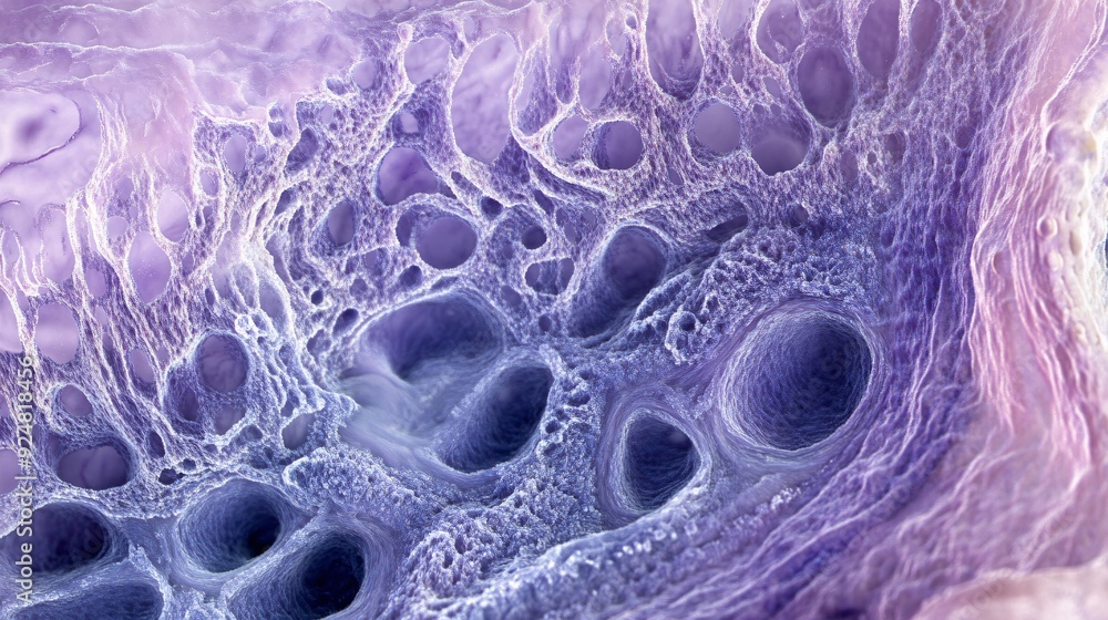 A close-up microscopic view of a human mucous membrane from the ...