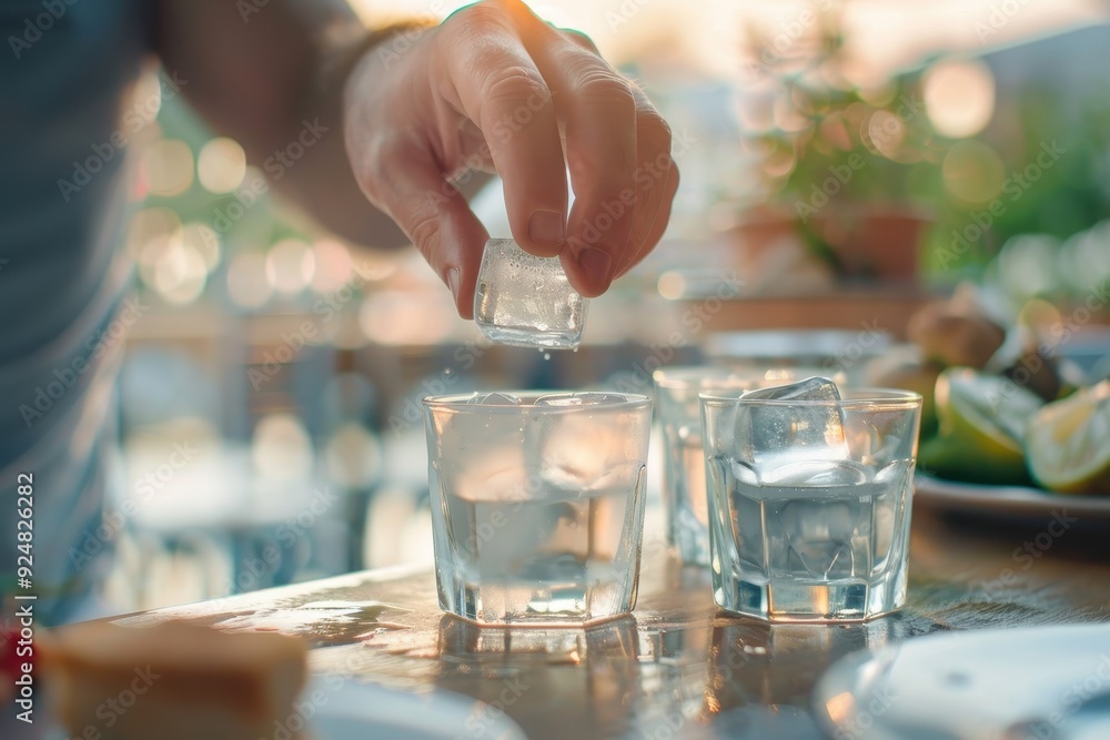 Putting ice cube in Raki glass Turkish tradition chilling out with ...