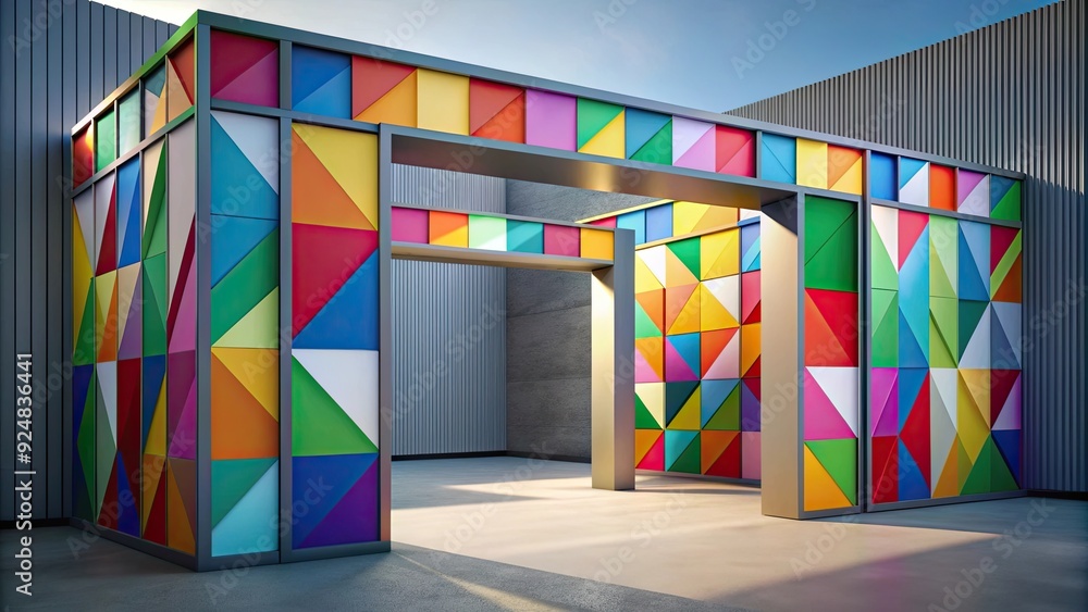 Gate entrance with colorful geometric shapes for event exhibition ...