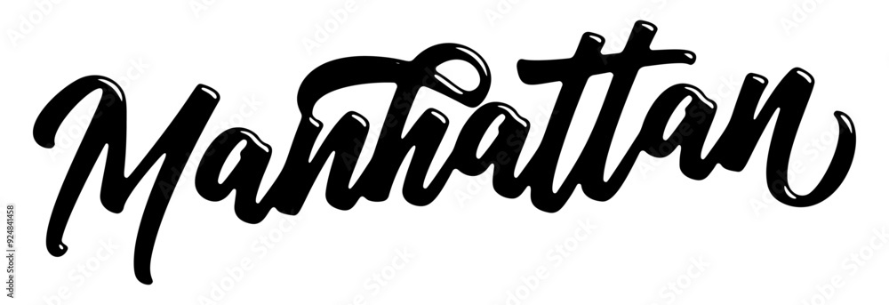 Manhattan borough name written in street art-style liquid brush script ...
