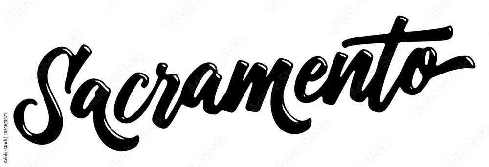 Sacramento city name written in street art-style liquid brush script ...