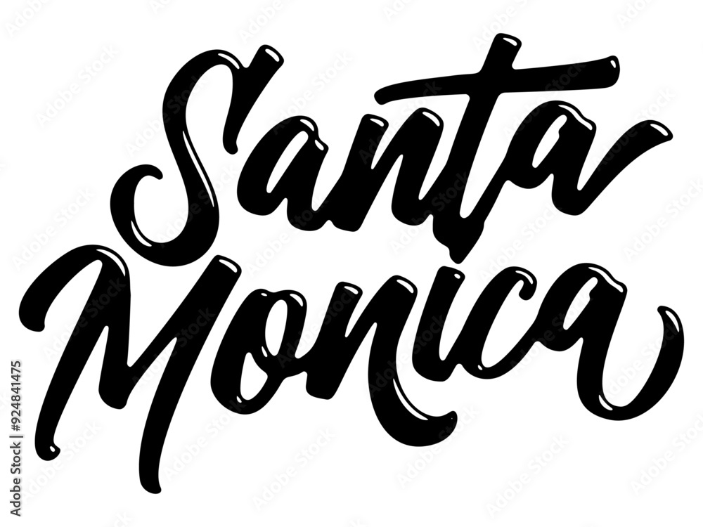 Santa Monica city name written in street art-style liquid brush script ...