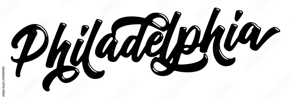 Philadelphia city name written in street art-style liquid brush script ...