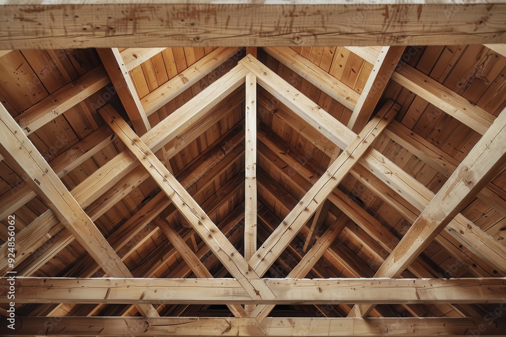Timber Frame. Standard Wood Roof Truss Structure for Attic Roofing ...