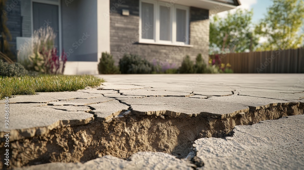 Cracked Concrete Foundation Showing Damage and Instability in Front of ...