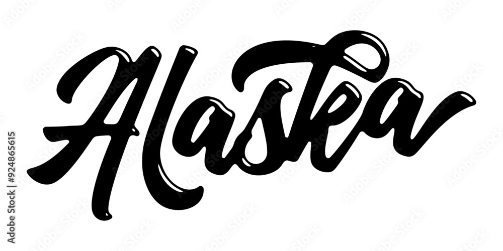 Alaska state name written in street art-style liquid brush script ...