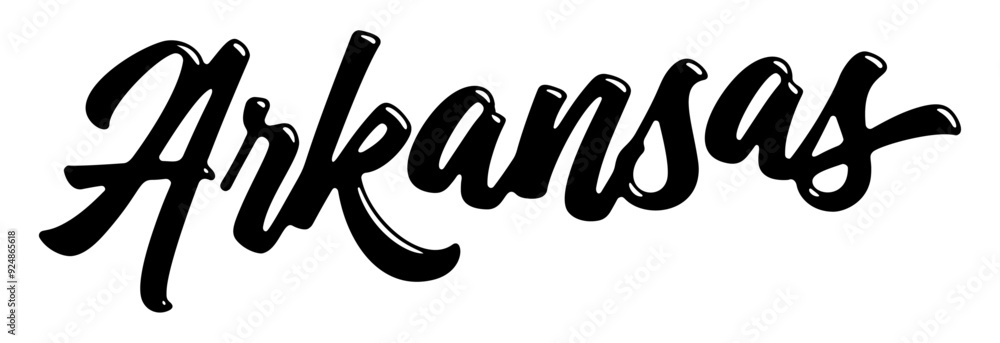 Arkansas state name written in street art-style liquid brush script ...