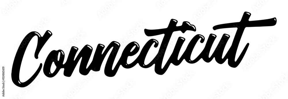 Connecticut state name written in street art-style liquid brush script ...