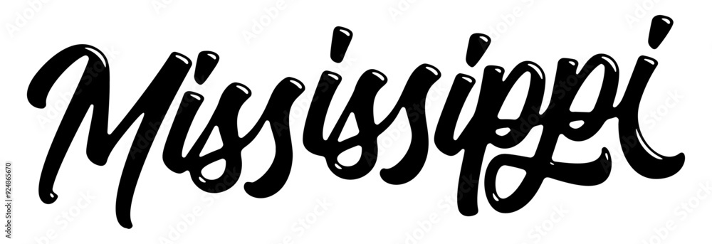 Mississippi state name written in street art-style liquid brush script ...