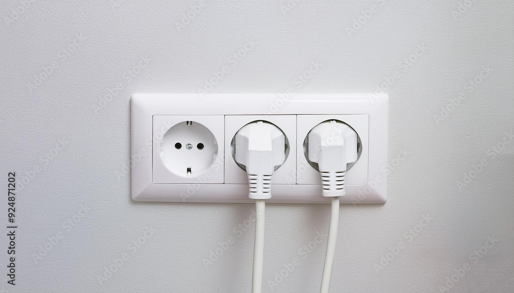 pristine white electrical plug is securely inserted into a standard ...