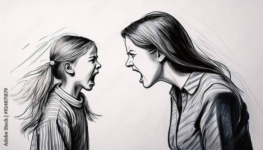 simple sketch captures a dramatic moment: a mother, with a furrowed ...