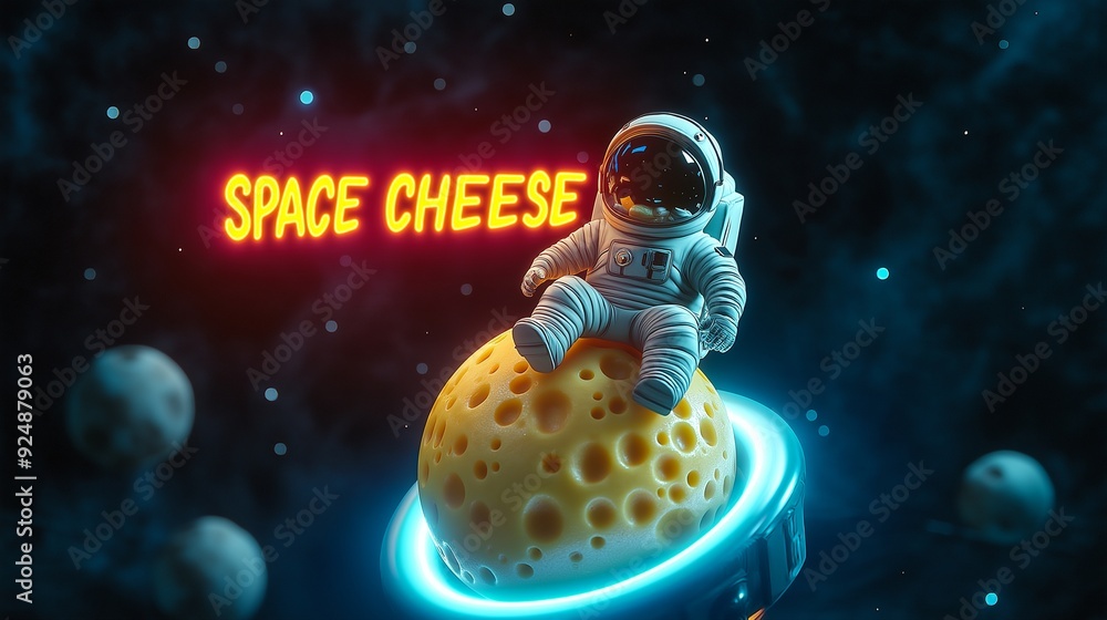 ภาพประกอบสต็อก Astronaut on Cheese Planet. A whimsical digital art ...
