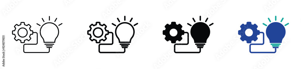 implement idea icon, solution execute develop, configuration cogwheel with light bulb ...