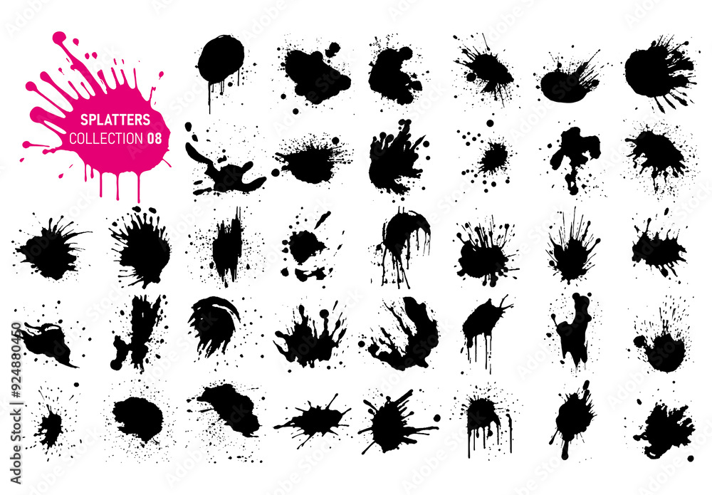 Vector black ink drops and paint splashes. Hand drawn design elements ...