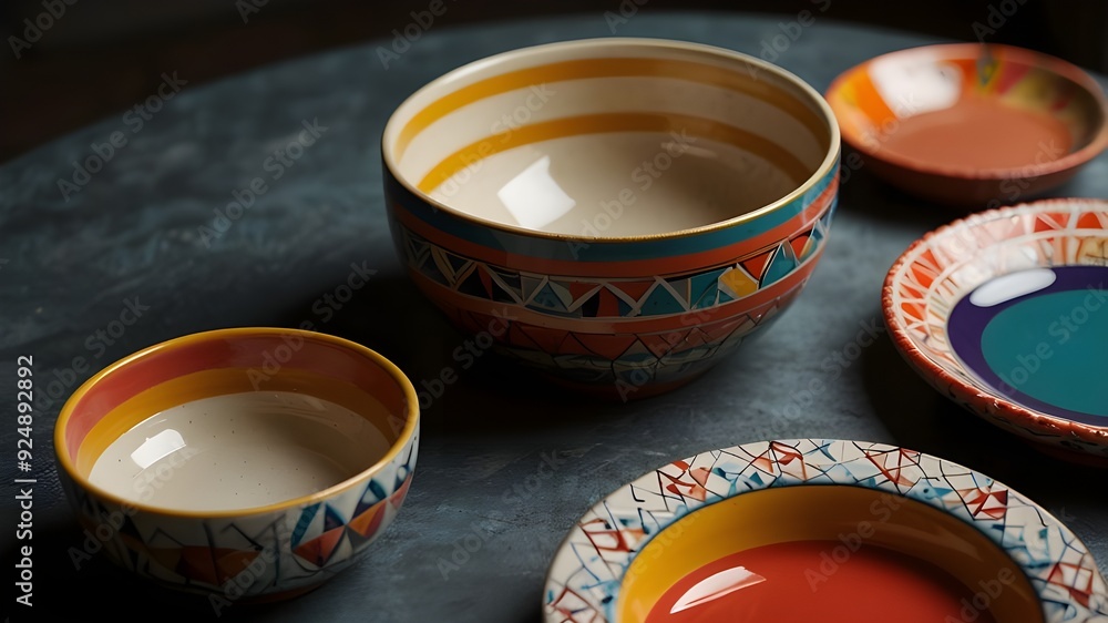 A unique dinner set with a modern twist, featuring vibrant colors and ...