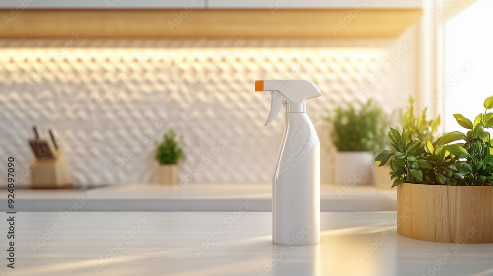 Simple minimalist white eco-friendly kitchen spray bottle sunlight ...
