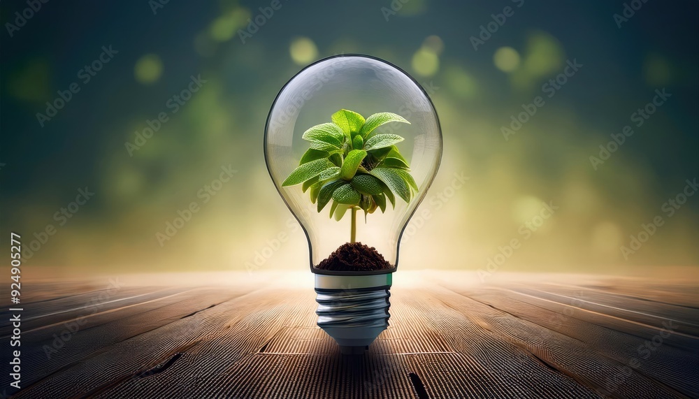 Light bulb with growing plant inside, idea and growth concept, blur ...