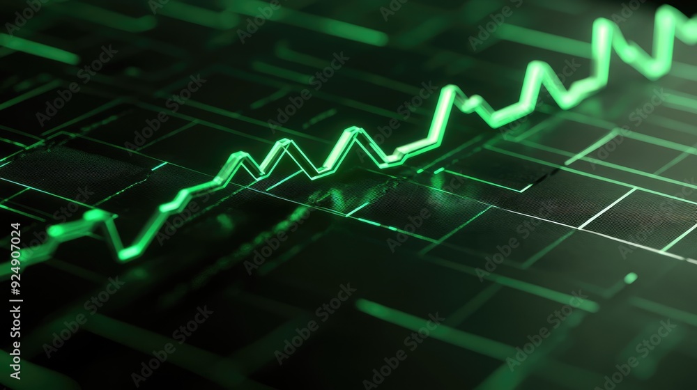 Stock market rise, glowing green line on graph, 3D illustration Stock ...