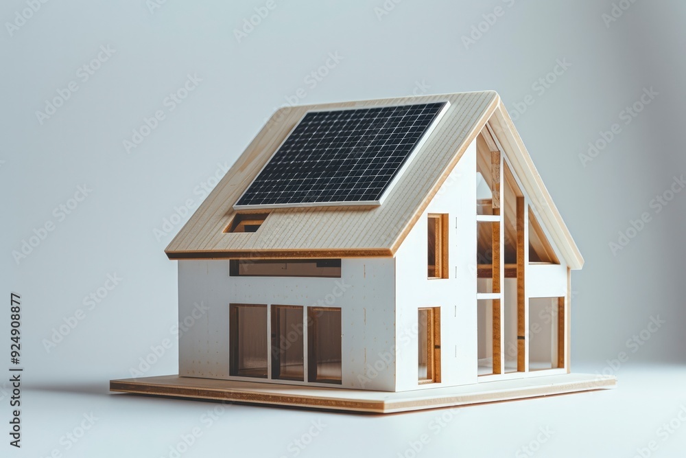 Volumetric 3D model of modern house, cottage with solar panels on the ...