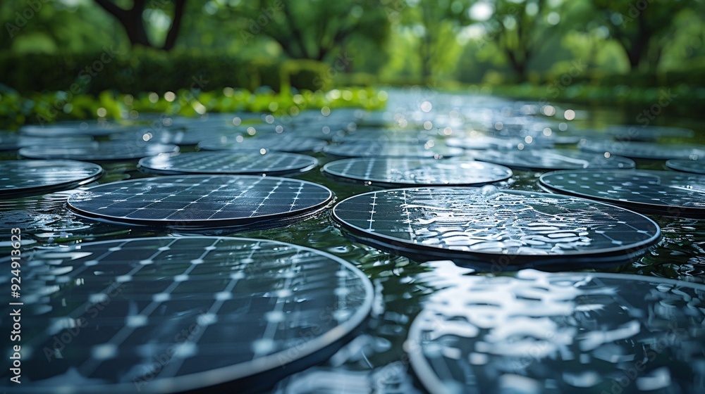 Solar Cells with Reflection in Water: Solar cells reflected in a nearby ...