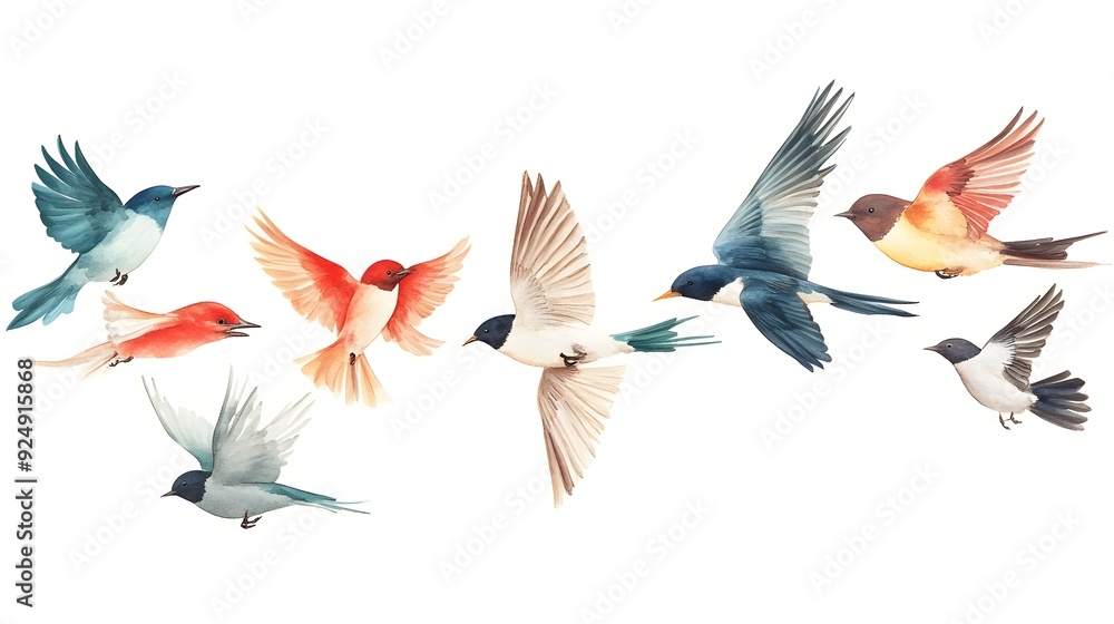 Different types of flying birds on white background, best graphic ...