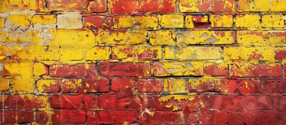 Vintage red and yellow brick wall with a textured weathered surface ...