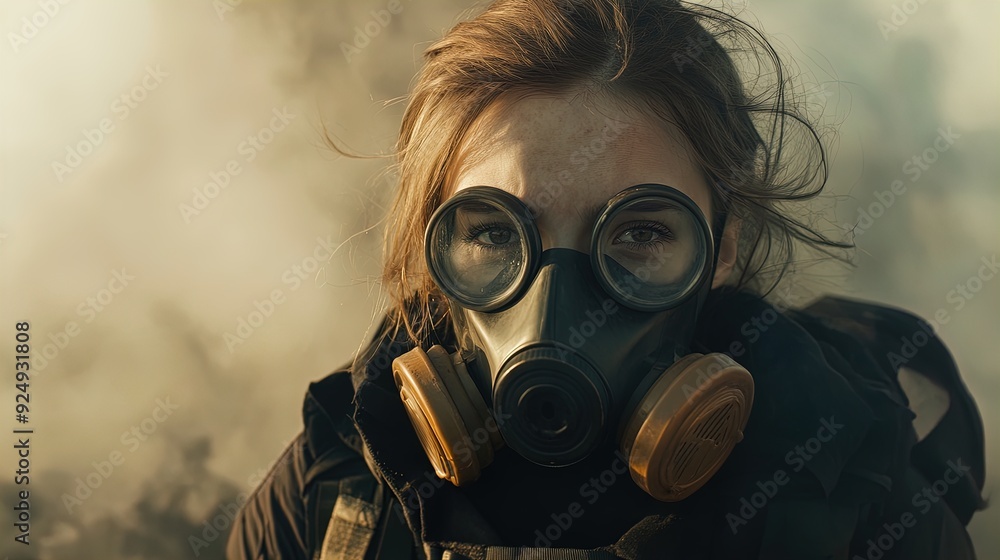 Survival in the Smoke: A Powerful Poster of a Woman with Gas Mask and ...