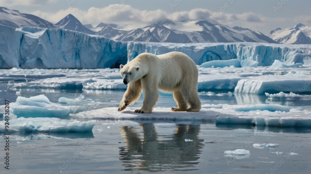 A powerful image of a melting glacier with a polar bear on a shrinking ...