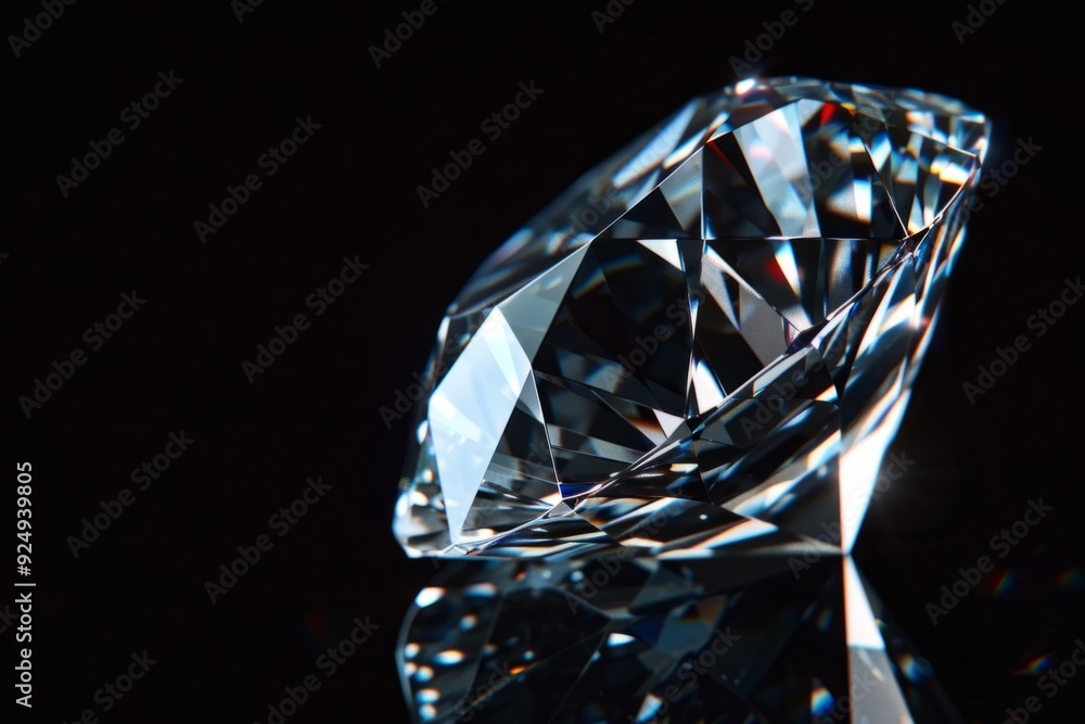 Sparkling diamond on a reflective surface. High-quality gemstone in ...