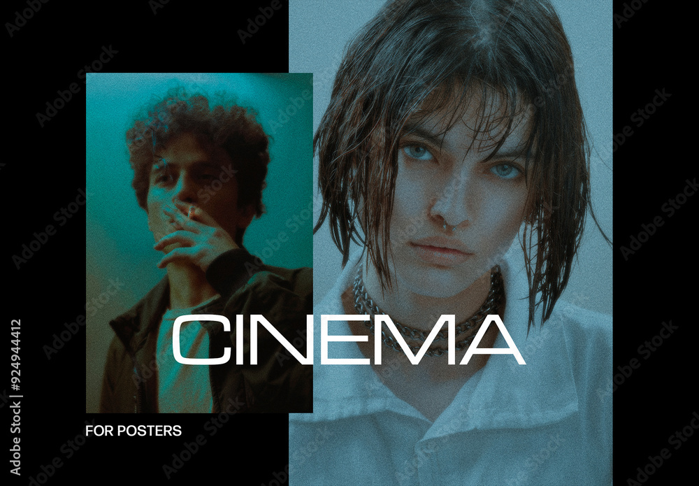 Blue Film Poster Photo Effect Mockup Stock Template | Adobe Stock
