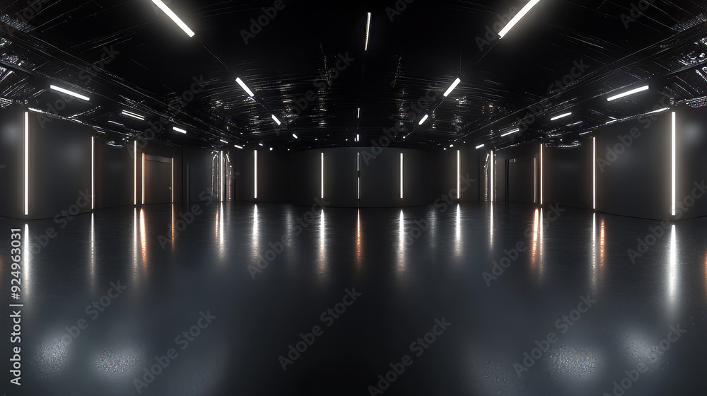 A 360-degree full panorama of a black minimalistic studio environment ...