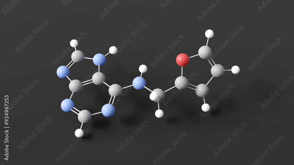 kinetin molecule 3d, molecular structure, ball and stick model ...