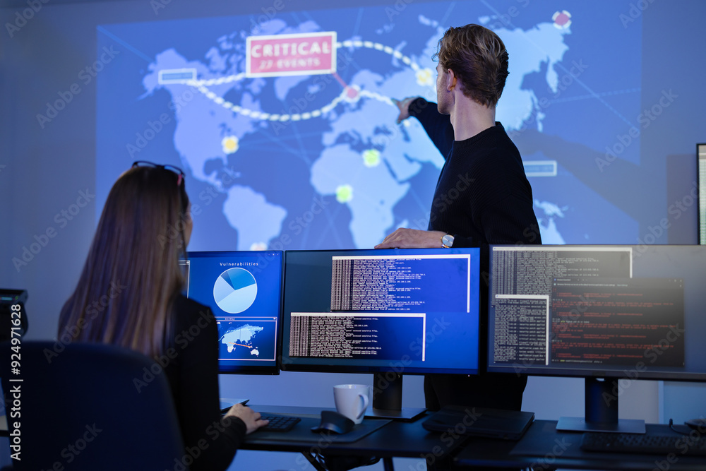 Cyber security team working in a Cyber Security Operations Center SOC ...