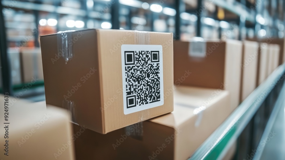 Automatic logistics management. smart packaging into the warehouse ...