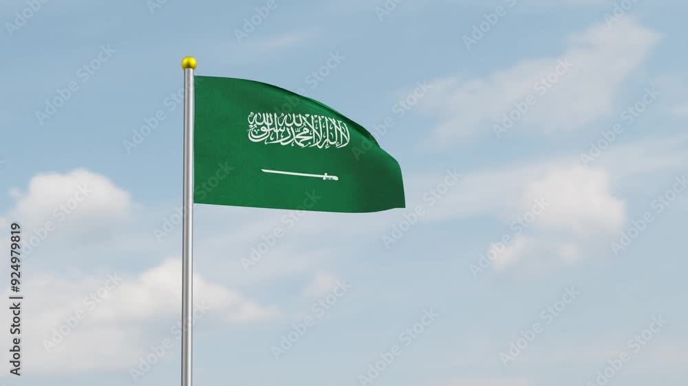 Realistic animation of the Saudi Arabian national flag waving with a ...