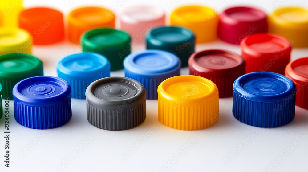 Caps made of plastic on a white background. The material used for caps ...
