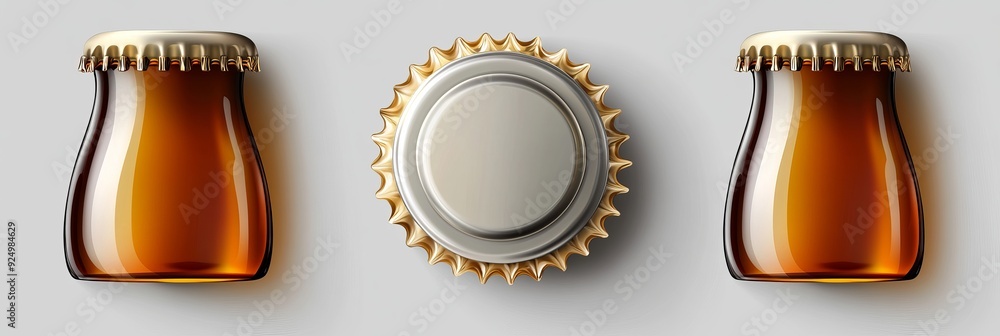 Realistic beer or lemonade bottle stopper, metallic drink bottle cover ...