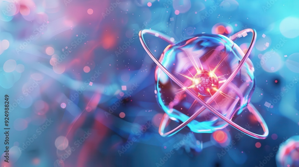 Neutrons in an atomic structure, particle physics, side view, stability ...