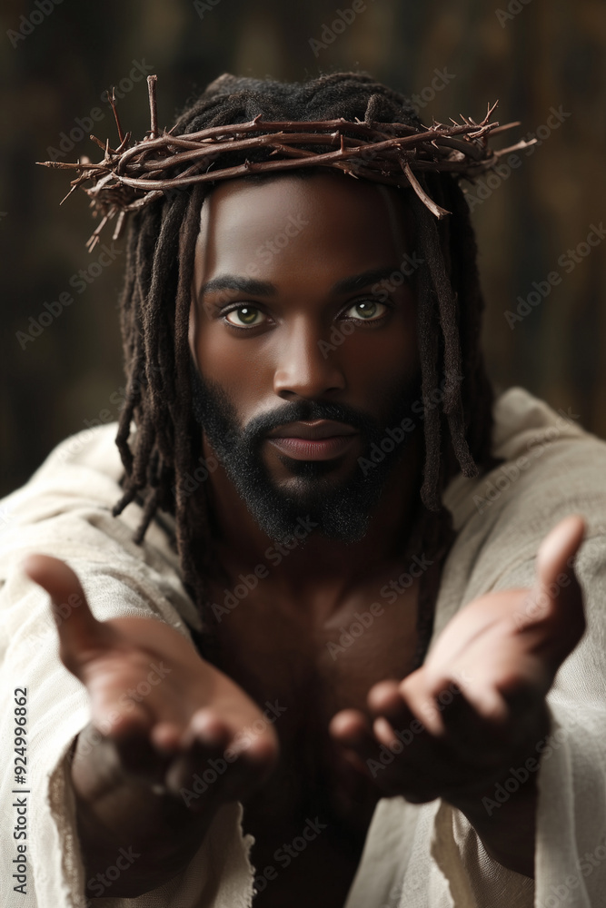 Handsome African American Jesus Christ with Dark Skin, Green Eyes, and ...