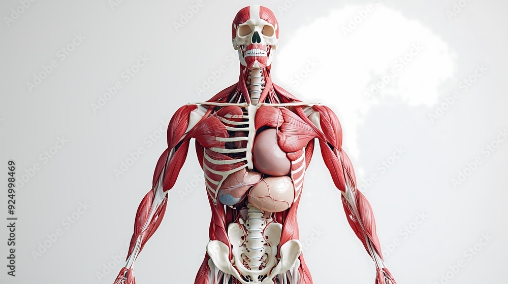 Human Anatomy - Muscular System with Skeleton and Organs. Stock ...