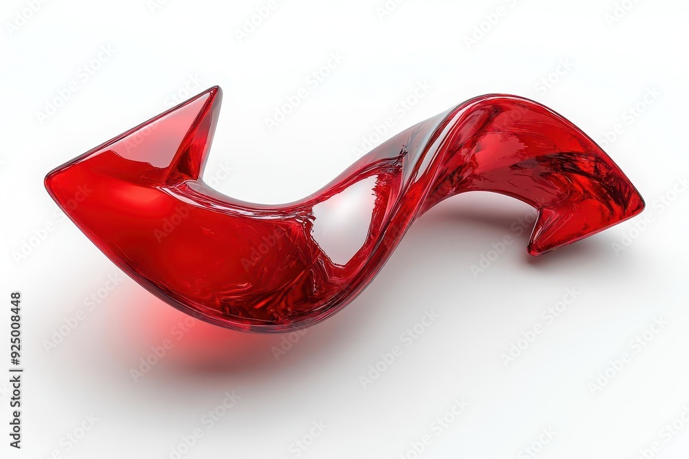 bold glossy red arrow curving dynamically across pure white background ...