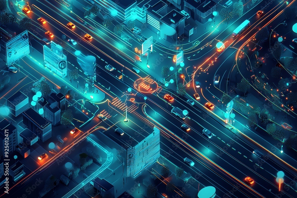 An urban control center managing a smart city's traffic flow, with AI ...