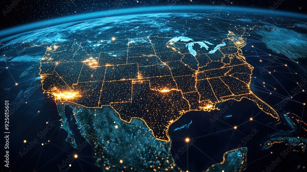 Satellite Grid, grid-like pattern superimposed over a map of the USA ...