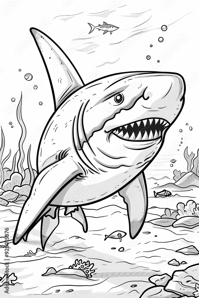 Fun and engaging shark coloring page for children with underwater scene ...