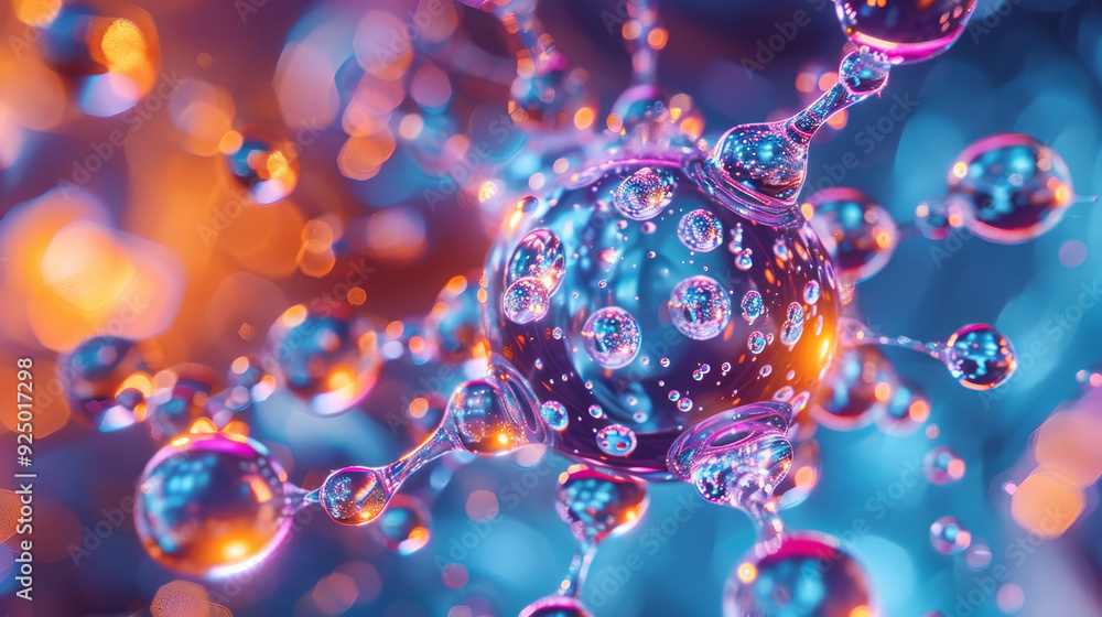 Close-up macro photography of a molecule on a blue and orange ...