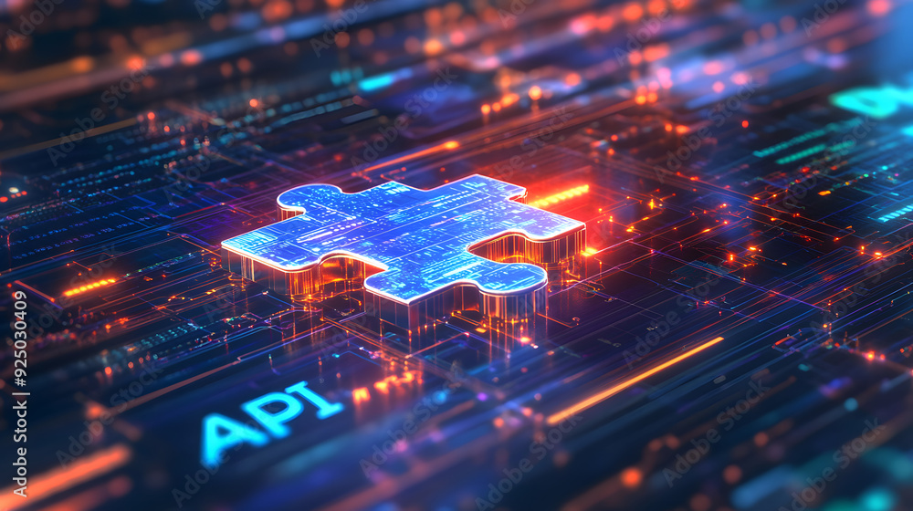 Digital representation of "API" integration concept with interlocking ...