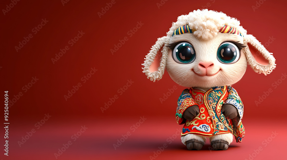 1. A 3D cartoon-style lamb with big eyes, wearing intricately ...