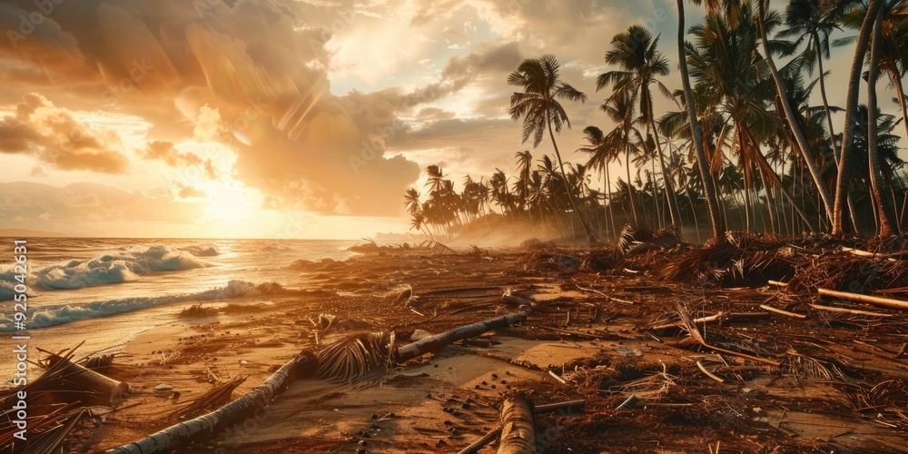 Remnants of a Coconut Forest on a Tropical Island Damaged by a Typhoon ...