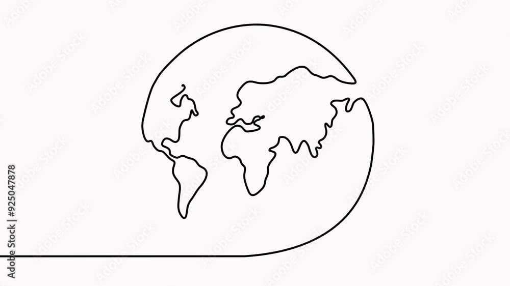 Continuous Earth line drawing symbol. World map one line art animation ...