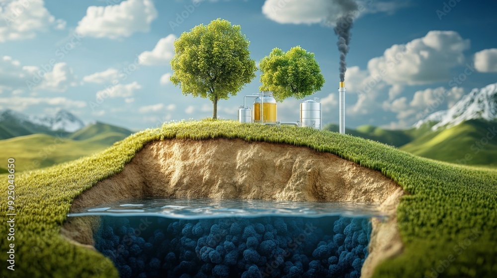 A visual representation of carbon sequestration, with underground ...
